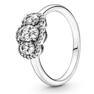 Pandora | Jewelry | Pandora Sterling Silver Triple Stone Ring Cz Halo ...